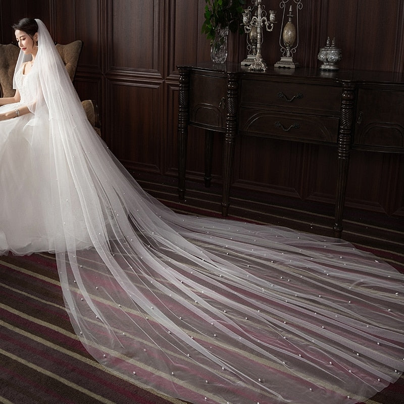 Bridal Wedding Veil with Pearls | One-Layer Veil with Comb – Lula Bridal