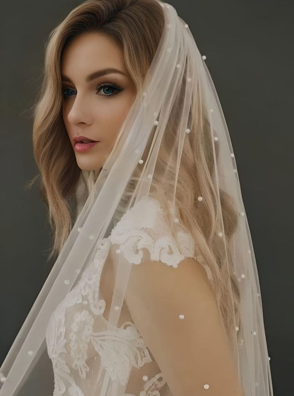Bridal Wedding Veil with Pearls | One-Layer Veil with Comb – Lula Bridal