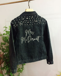 Embroidered Future Mrs. Name Pearl Jacket | Personalized Bridal Denim ...