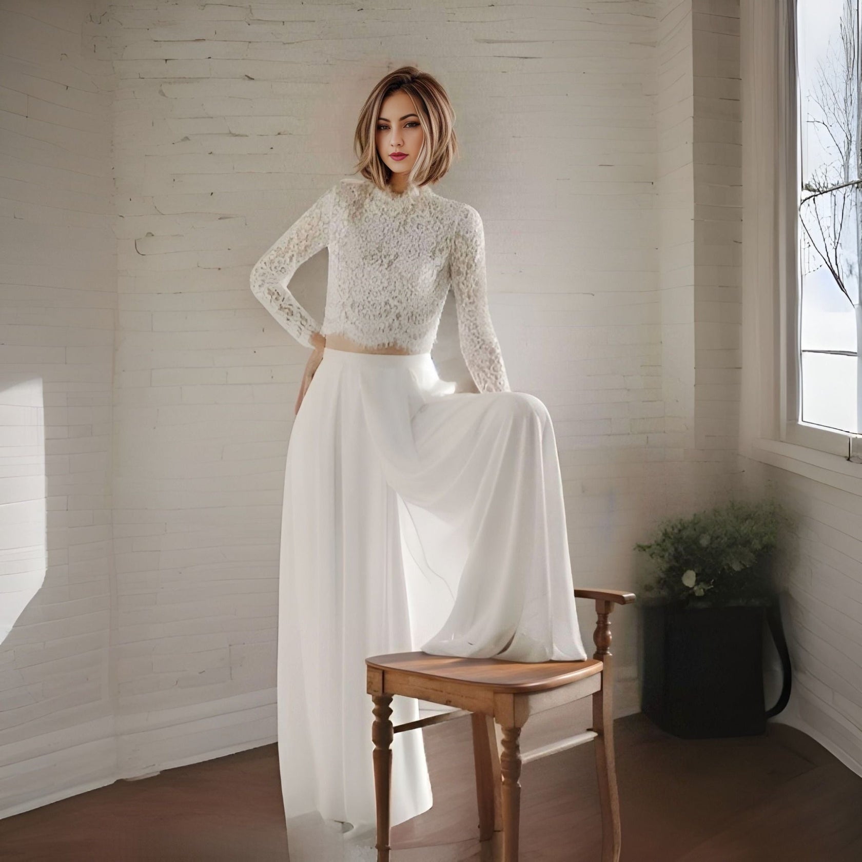 GINGER Two Piece Wedding Jumpsuit | Boho Lace Pantsuit – Lula Bridal