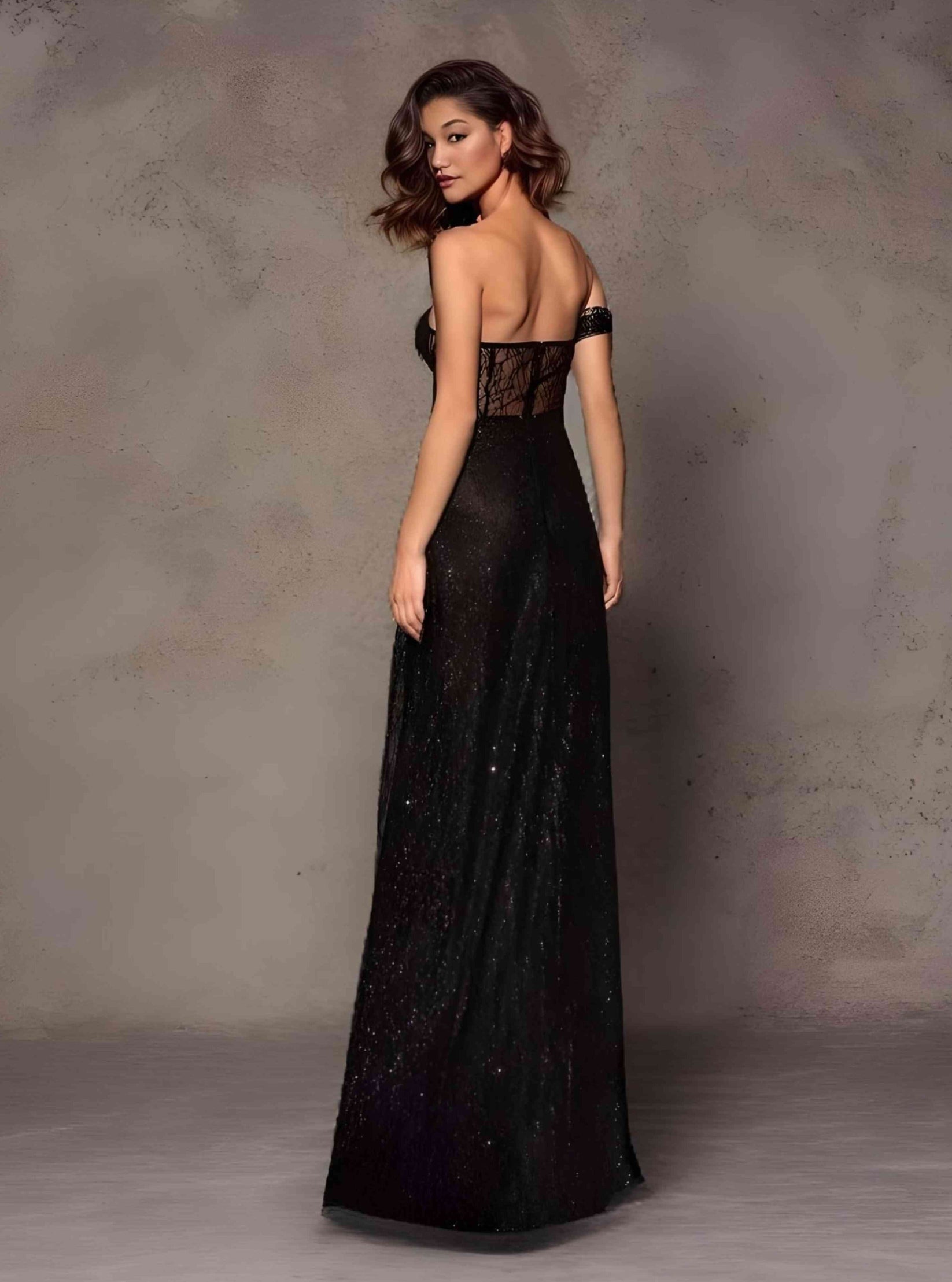 MARISA Formal Dress | Sparkly Black Gown with High Slit – Lula Bridal