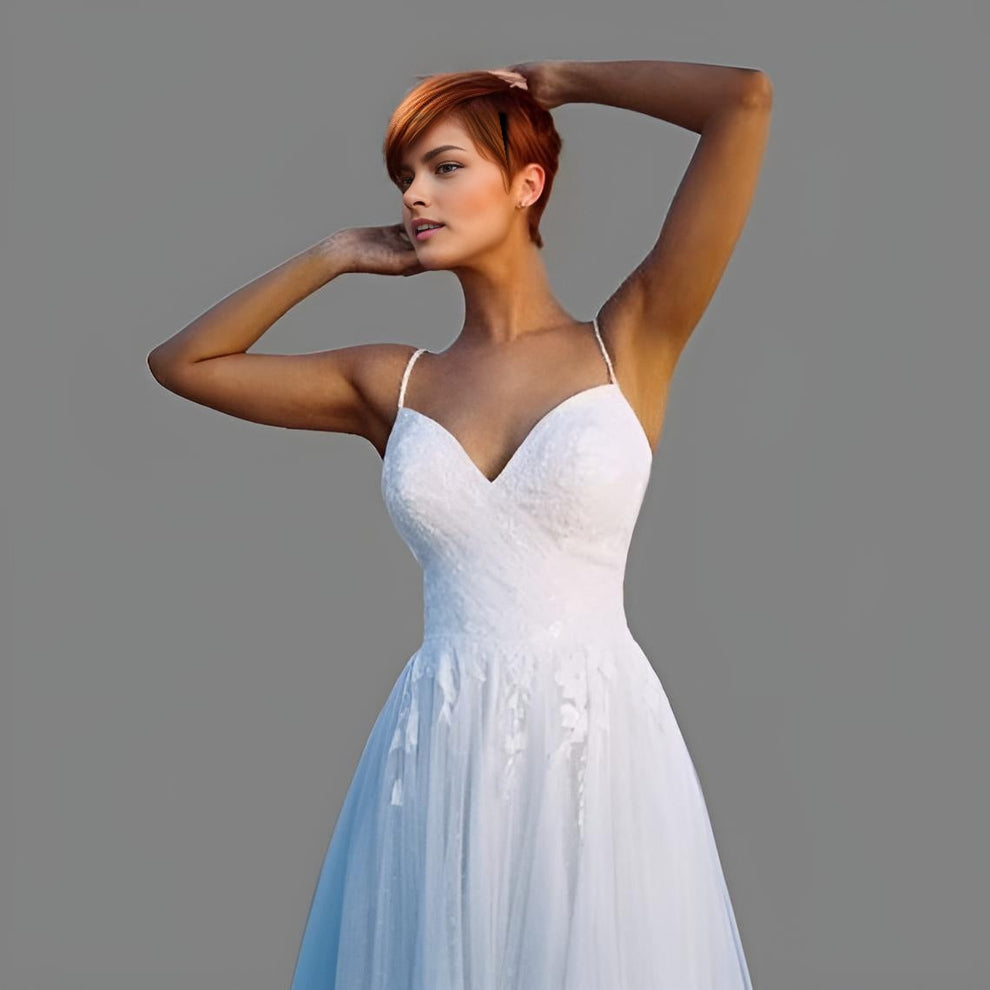 MAYRA Wedding Dress | V-Neck Lace Gown with Sweep Train – Lula Bridal