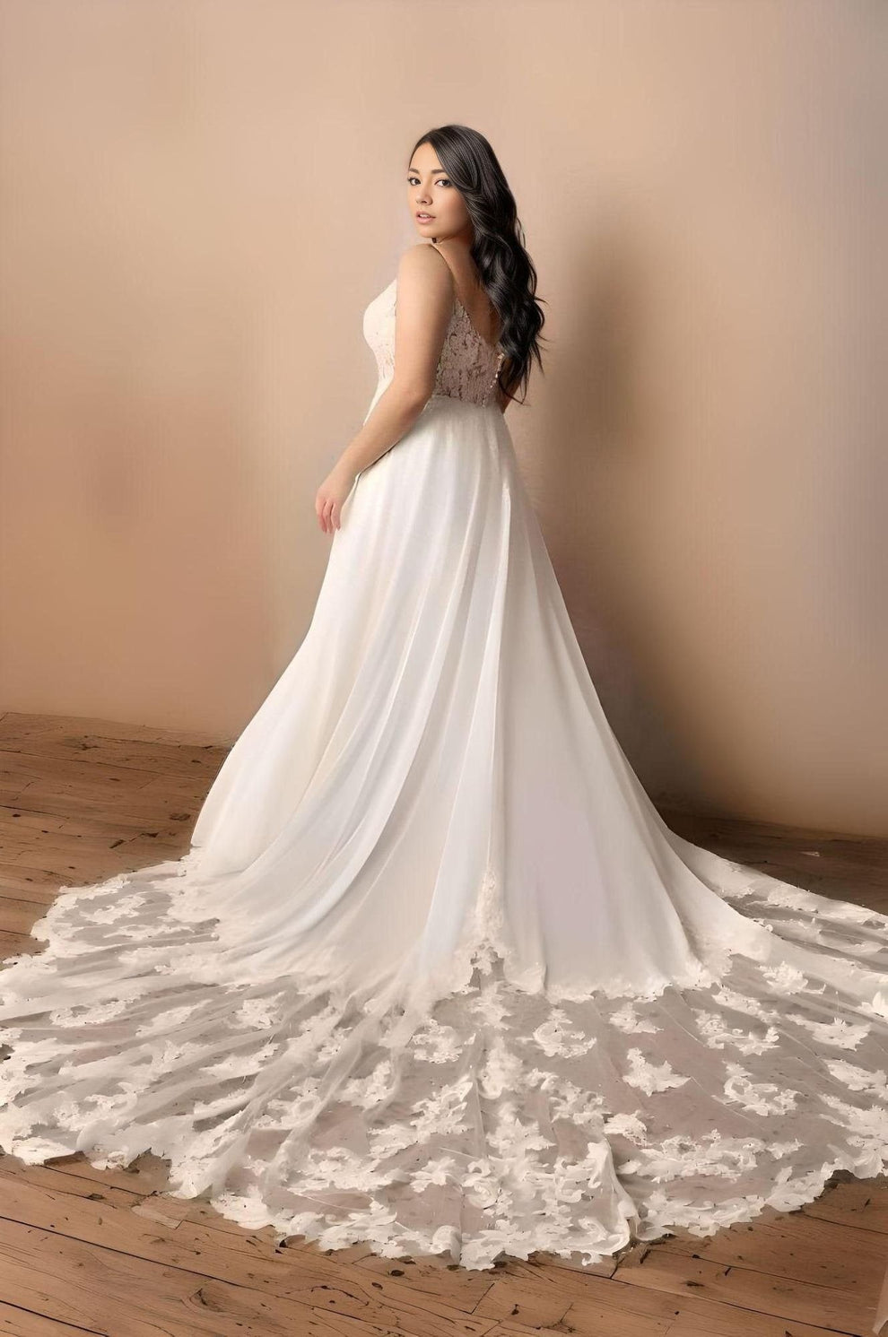 REGINA Wedding Dress | Chiffon & Lace A-Line Bridal Gown – Lula Bridal